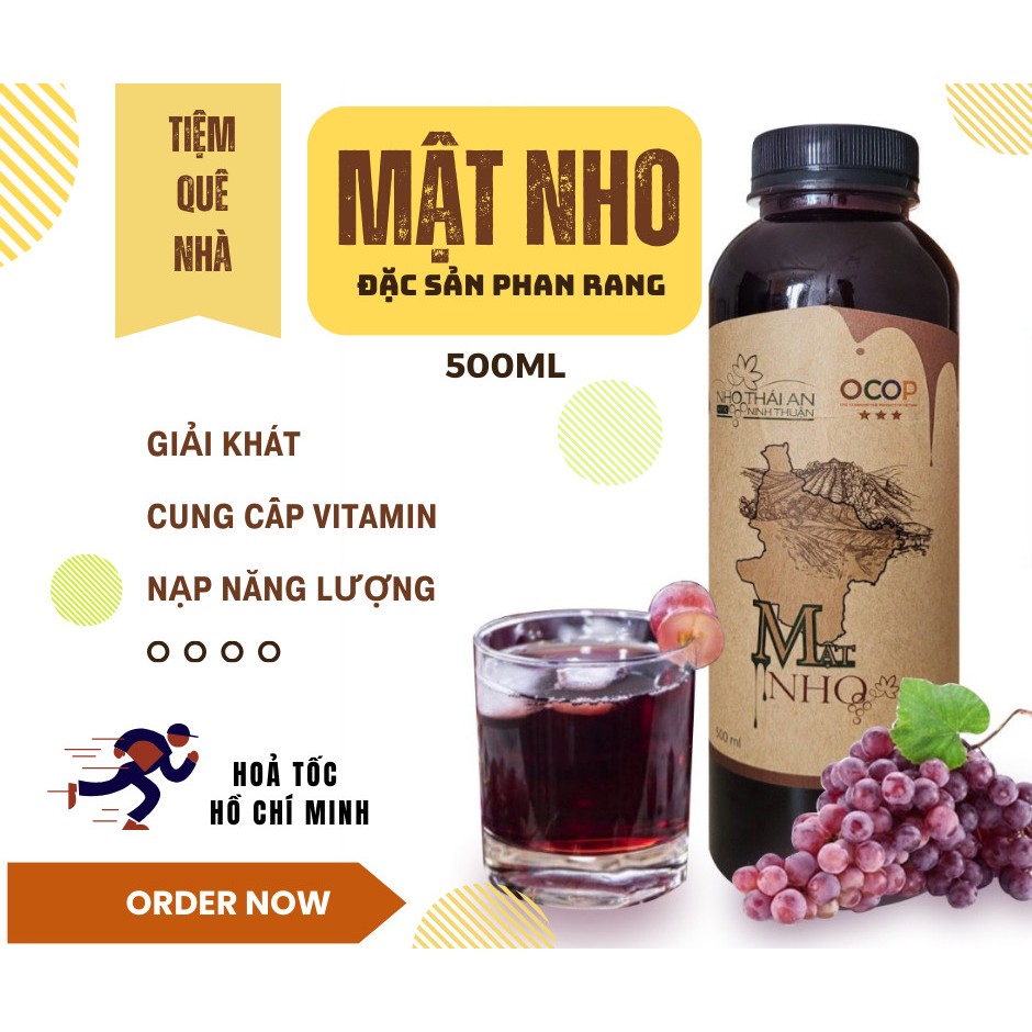 Mật Nho Phan Rang - HTX Thái An Chai 500ml, nho trồng tự nhiên tại vườn, dùng pha nước uống giải ...