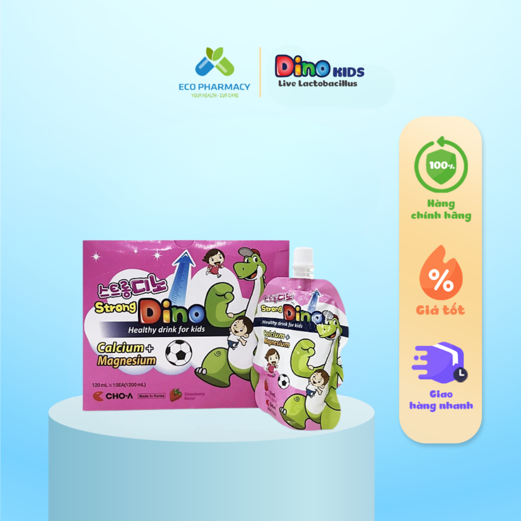 Nước uống dinh dưỡng cho bé Strong Dino vị dâu bổ sung Canxi và Magie ...