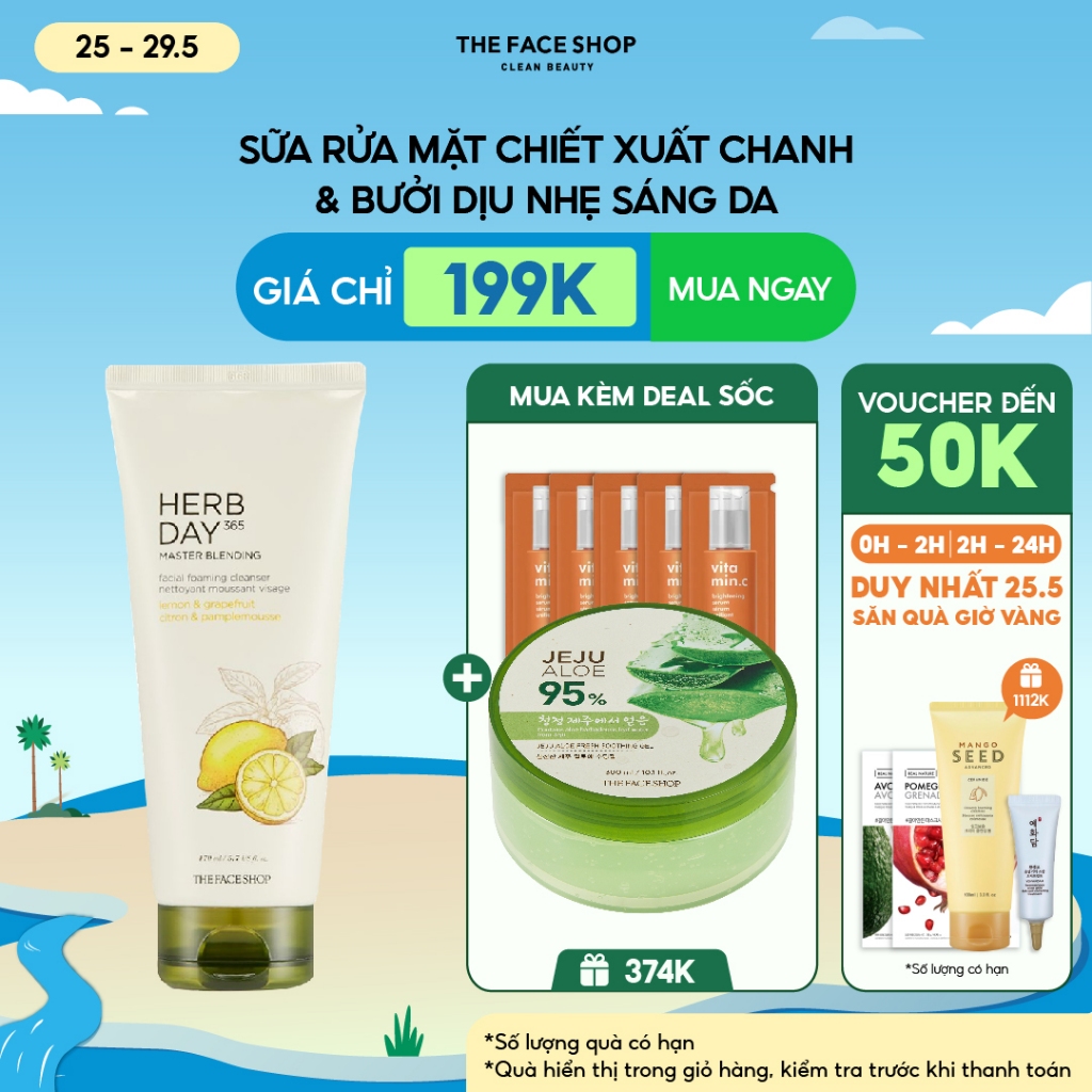 [DUY NHẤT 25.5[GIẢM 50K ĐƠN 699K]Sữa Rửa Mặt THEFACESHOP Da Dầu Herb Day 365 Facial Lemon 170ml ...