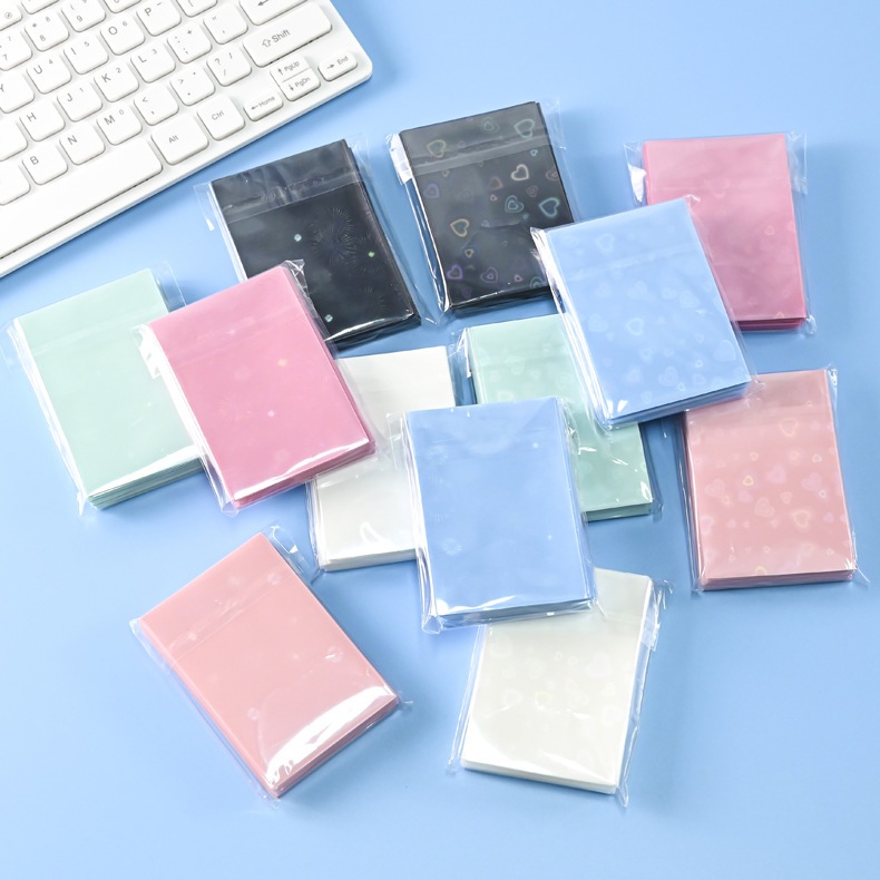 Set 50 tấm Sleeve Màu,Kim Tuyến 2024 Hoạ tiết trái tim bọc card bảo vệ ...