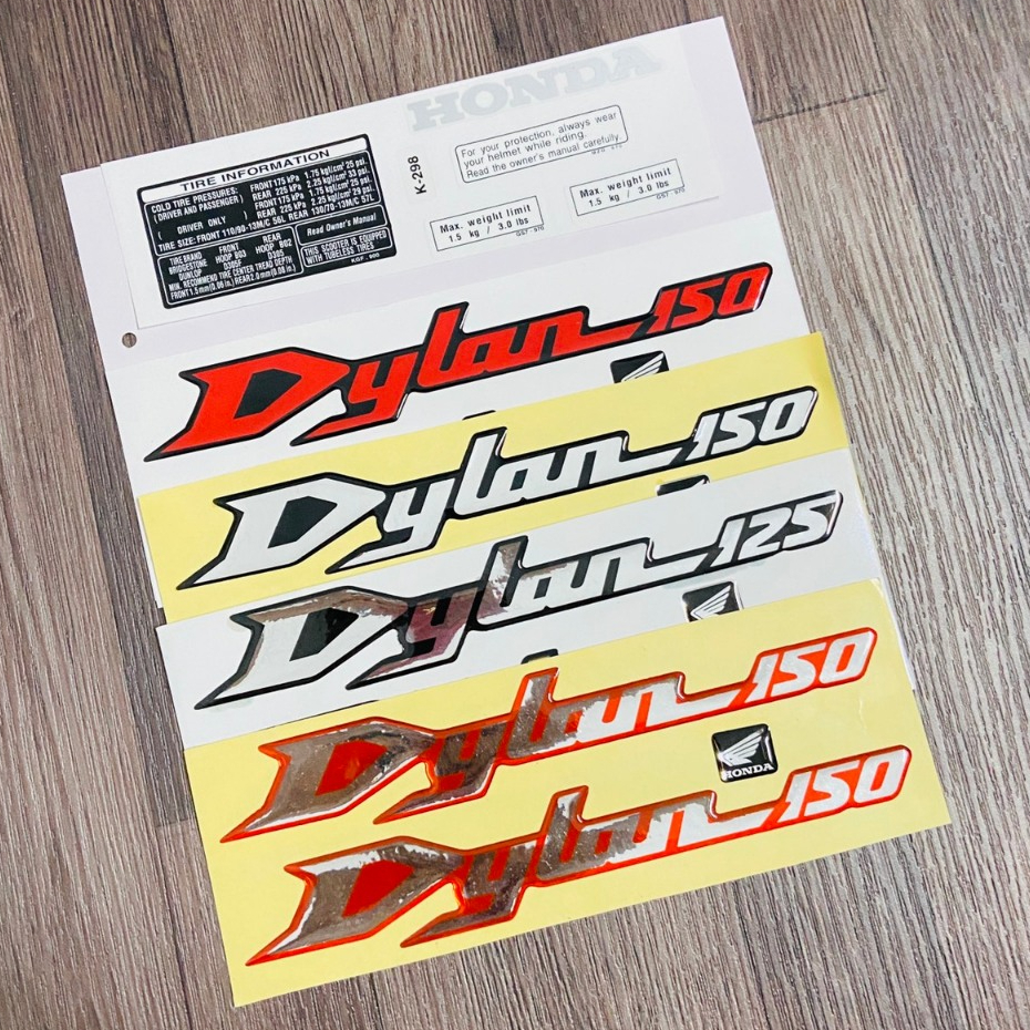 Bộ tem Honda DYLAN 125, 150 kèm đầy đủ tem thông số, tem phụ dán trang ...