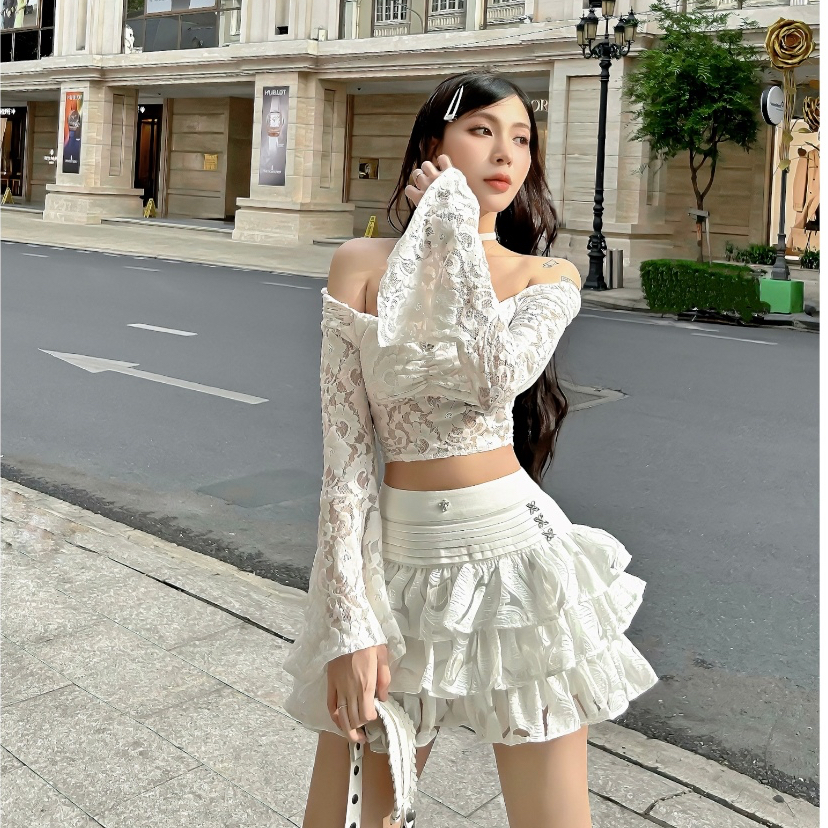 THE FANCE | Váy quần 3 tầng gấm voan 3D ngắn đính đá sang chảnh MAGIC MOOD | Shopee Việt Nam