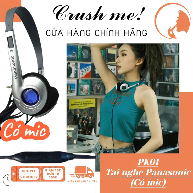 Crush me! PK01 Tai Nghe Panasonic chụp CÓ MIC retro âm thanh Hifi cân ...