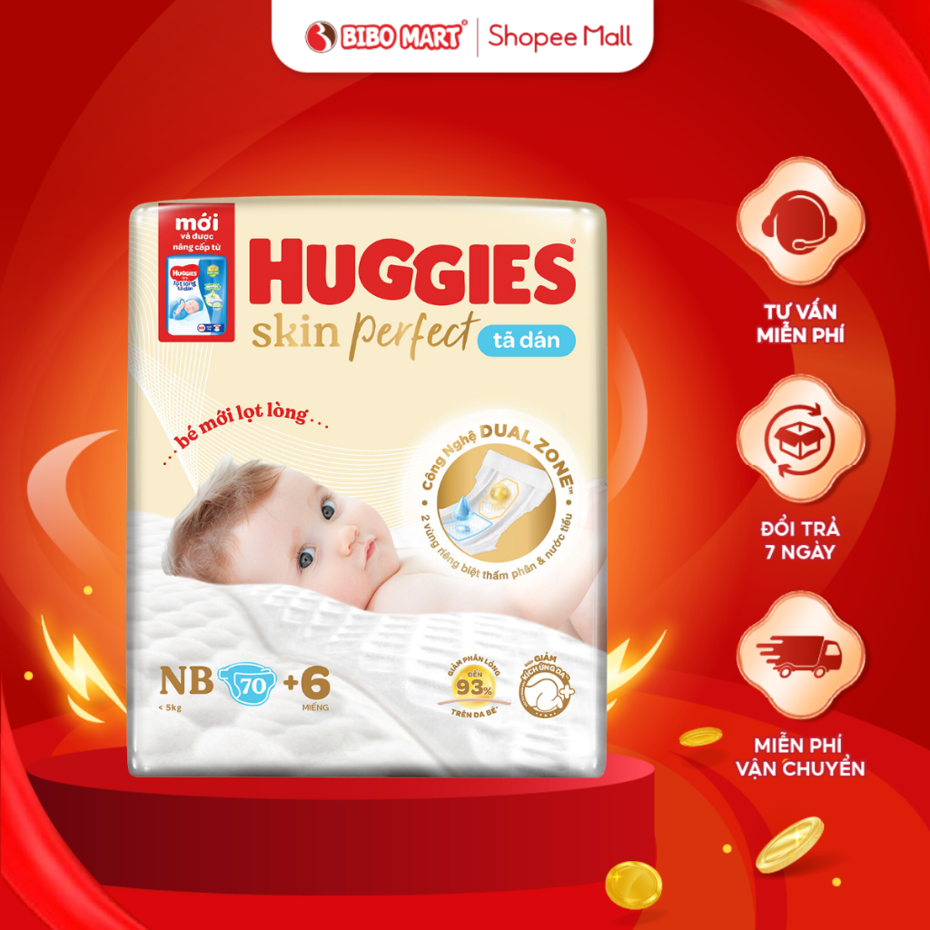Tã Bỉm Dán Sơ Sinh Huggies Skin Perfect Mềm Mại Êm Ái Thoáng Khí Thấm Hút Nhanh Size NB70 Cho Bé ...