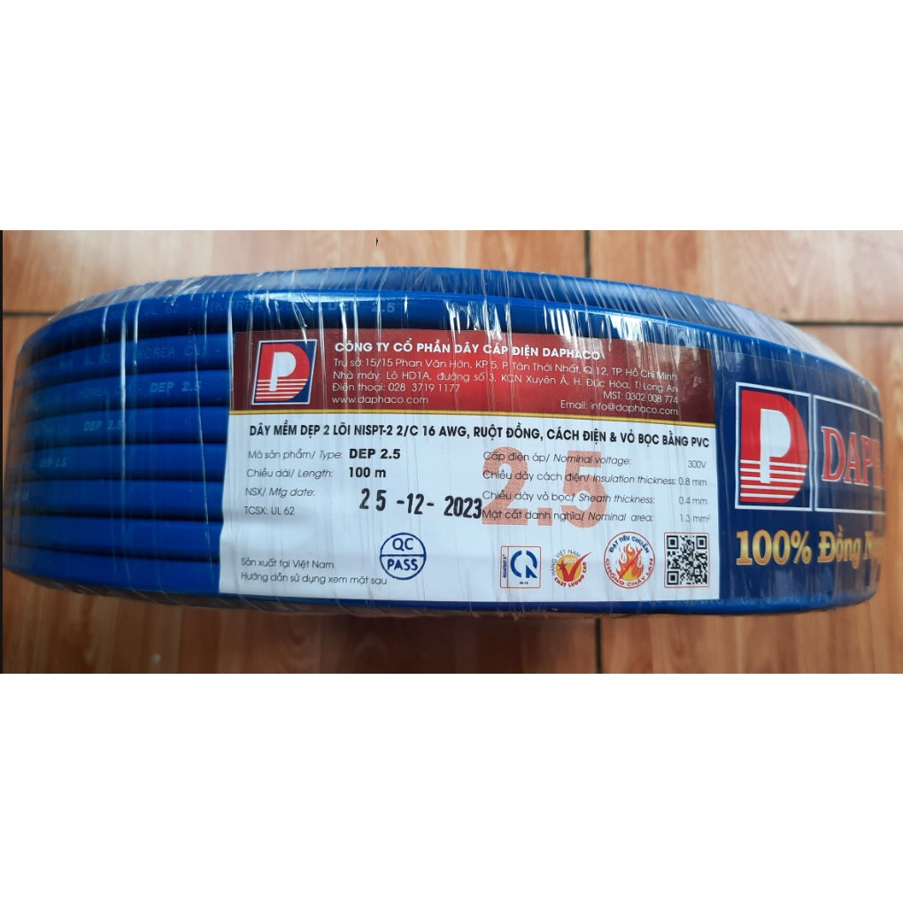 Dây Điện Daphaco Đôi Mềm Dẹp 2 Lớp Vỏ DEP 2.5/ 4.0/ 6.0 CUỘN 100 MÉT ...