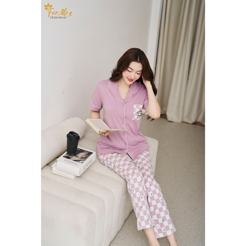 BỘ COTTON QUẦN DÀI TAY NGẮN Ô VUÔNG TÍM 10 , CHÍNH HÃNG FORME PIJAMAS ...