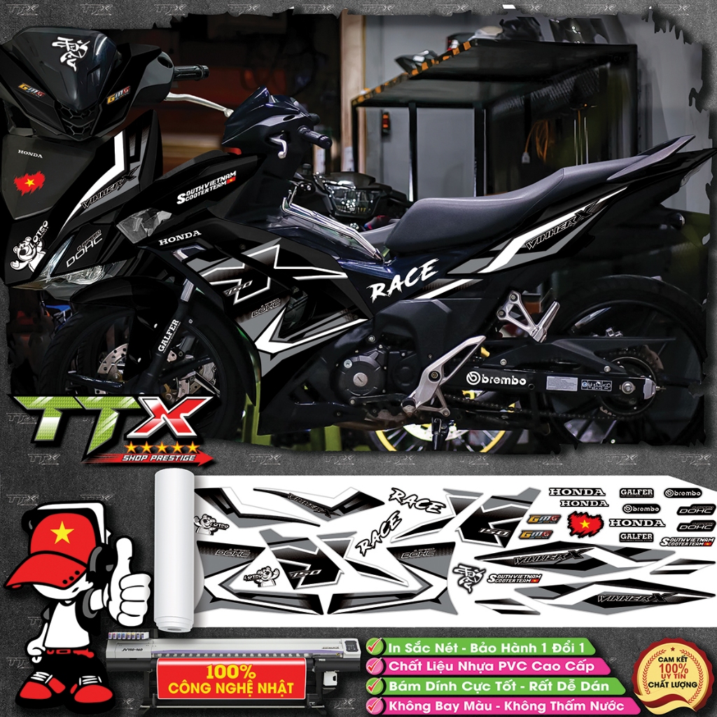 Tem Winner V3 đen trắng , mẫu team winner x v3 phối nhiều màu chuẩn from 100% tự dán không cần ...