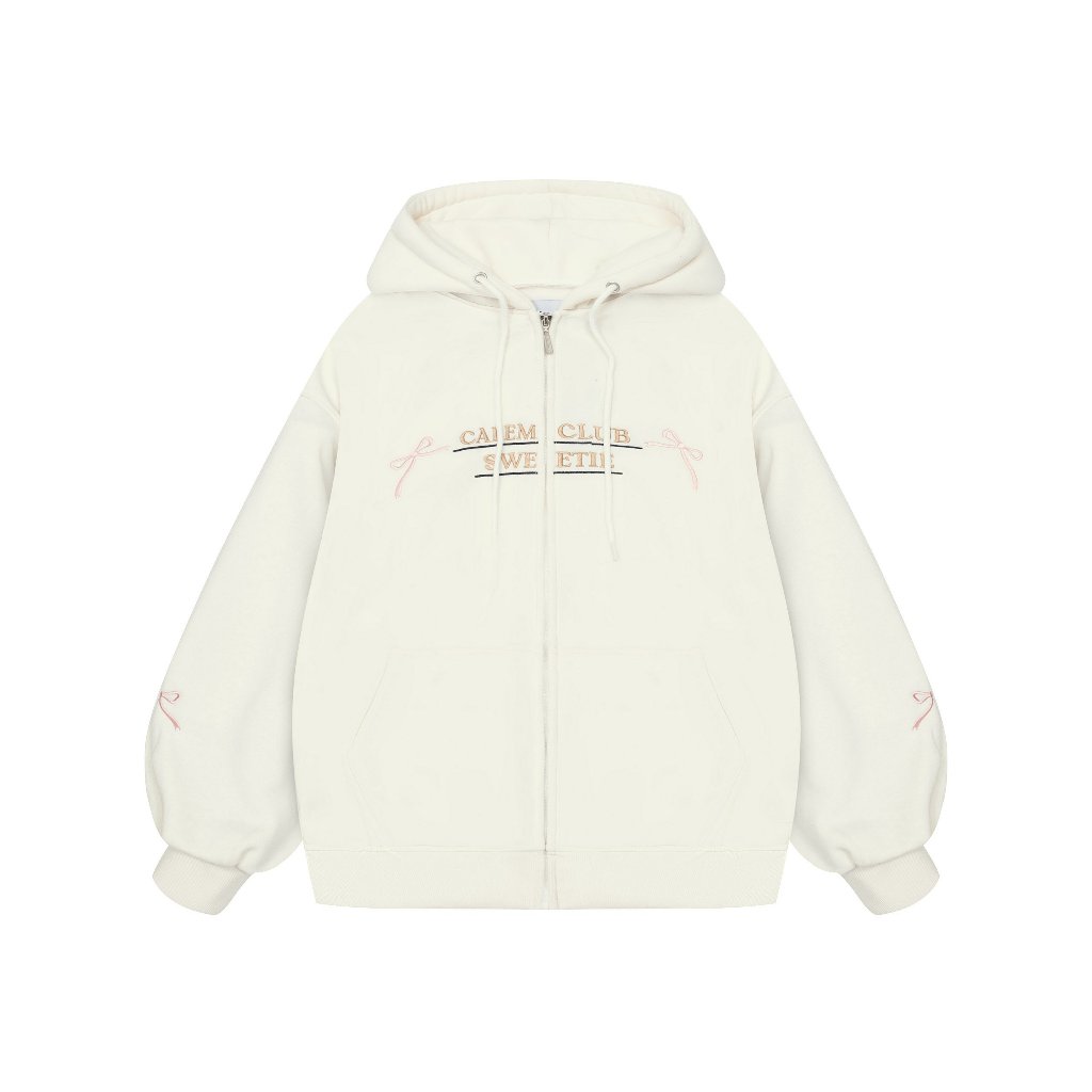 Calem Club - Áo khoác Hoodie zip nỉ thêu Nơ SWEETIE nón to có túi trong ...