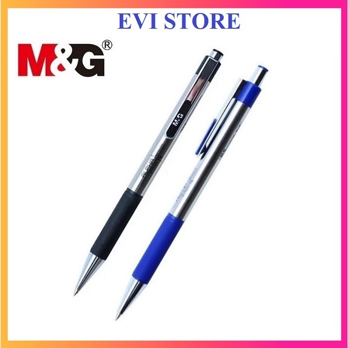 Bút bi siêu bền inox M&G ABP01771 / Bút bi bấm Alpha 01771 ngòi 0.7mm ...