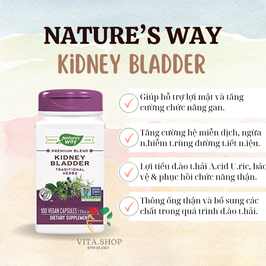 Nature’s Way Kidney Bladder 930mg viên uống hỗ trợ thận, bàng quang 100 ...