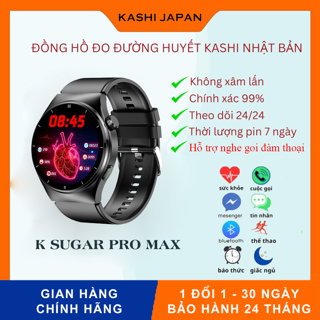 Đồng hồ đo đường huyết Kashi Nhật Bản Chính Hãng - K Sugar Pro Max - Đo huyết áp, đo nhịp tim ...
