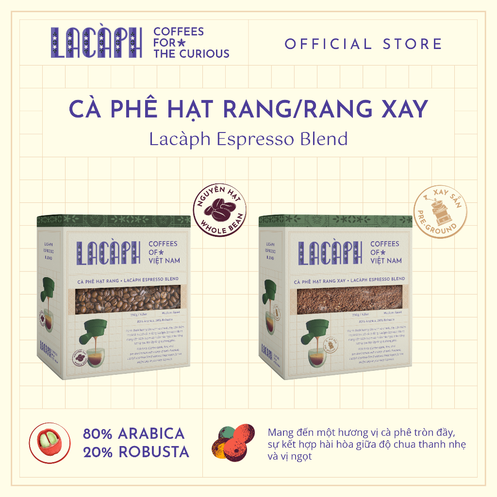 Cà phê nguyên hạt/ xay sẵn Lacàph Espresso Blend - Hàng chính hãng ...