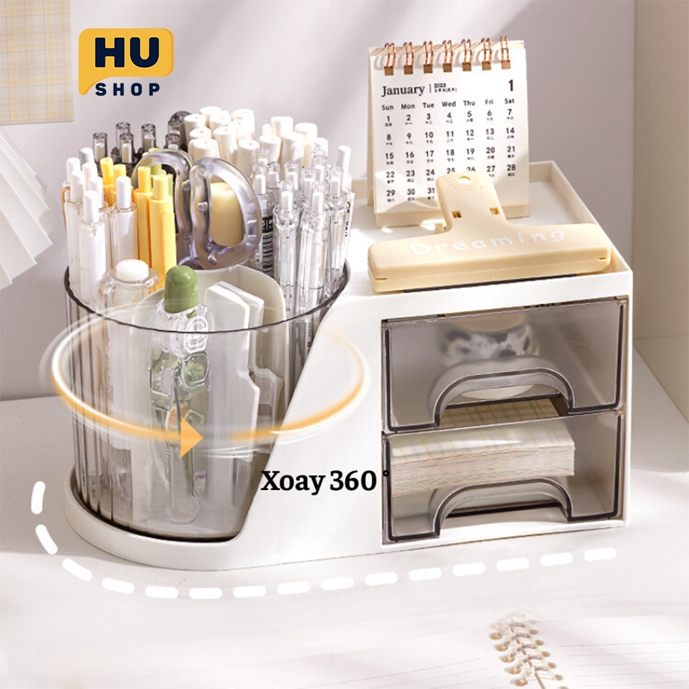 Hộp đựng bút, Hộp đựng mĩ phẩm nhiều ngăn, có ông đựng bút xoay 360 độ ...