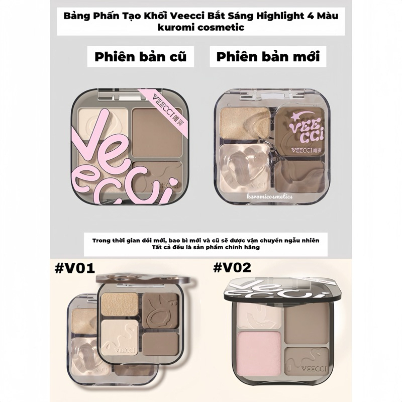VEECCI Phấn Tạo Khối Veecci Phấn Má Hồng Kèm Highlight Bắt Sáng 4 ô Tông Hồng Lạnh phù hợp người ...
