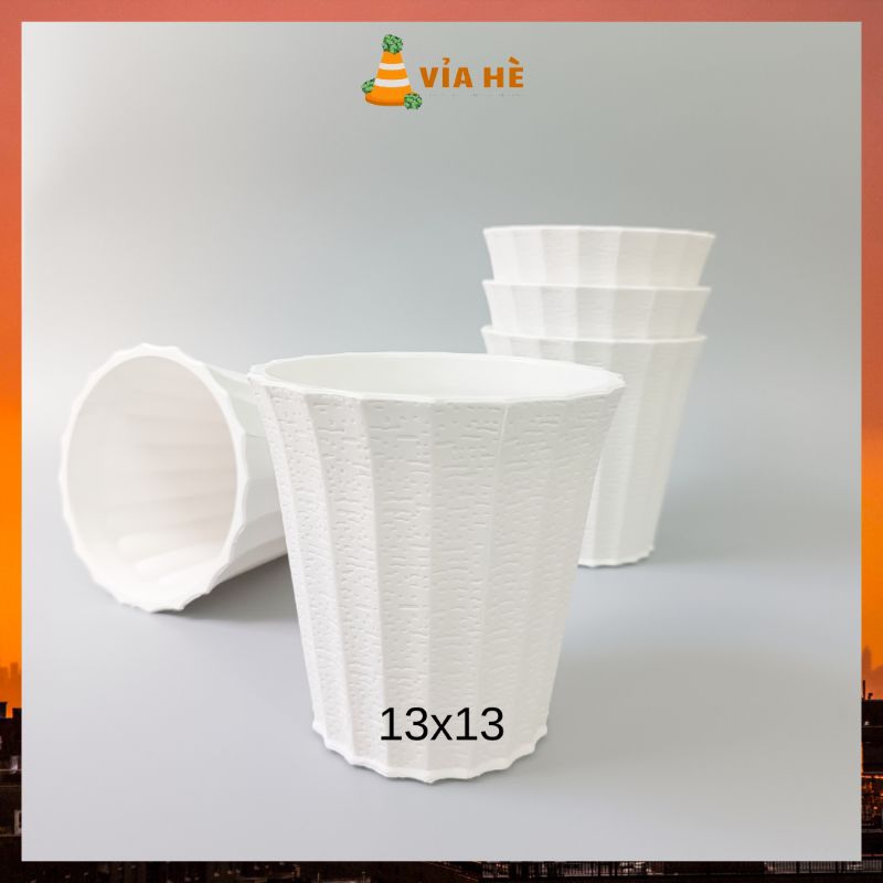 Chậu nhựa khía tròn trồng sen đá xương rồng tiểu cảnh, chậu để bàn trồng cây Á ĐÔNG 13x13cm ...