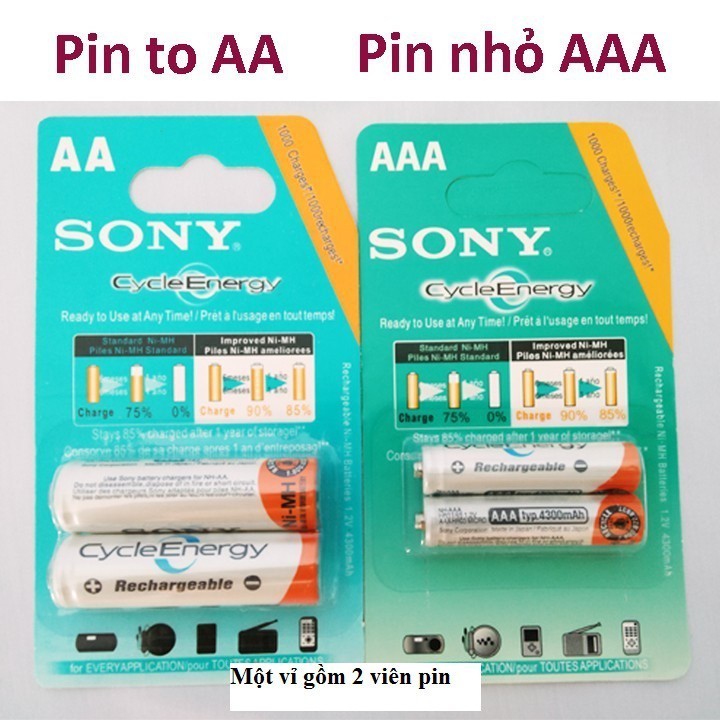Pin Sony AA (2A)/ AAA (3A) Sạc Được (Vỉ 2 Cục). Sạc Pin Tiểu 2a Và 3a ...