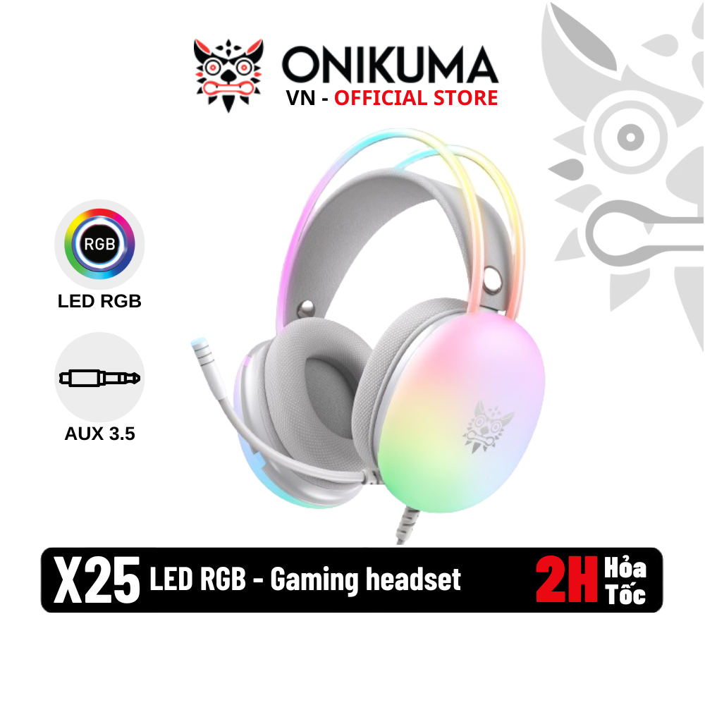 [WHITE] ONIKUMA X25 - Tai nghe gaming có dây- Đèn led RGB - Micro 360 ...