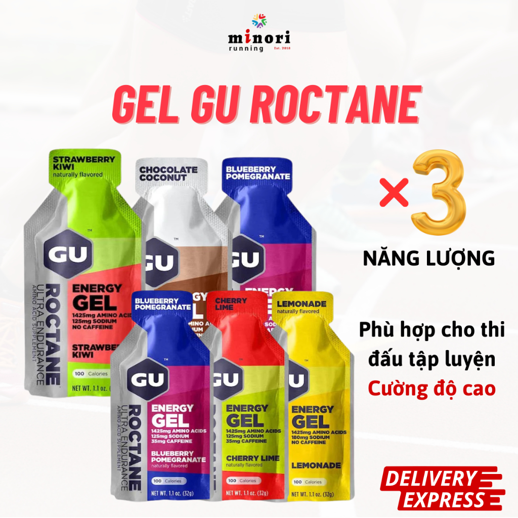 Gel Năng Lượng GU ROCTANE cho thi đấu tập luyện cường độ cao, đạp xe, chạy bộ, 3 môn phối hợp ...