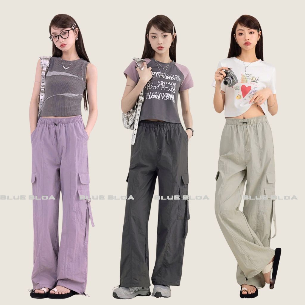 Quần Vải Dù Jogger Blue Bloa (CÓ ẢNH THẬT) - Quần Gió Hạt Nhăn Ống ...