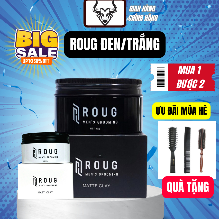 Sáp vuốt tóc nam ROUG Matte Clay cho tóc mỏng, Sáp ROUG đen trắng ...
