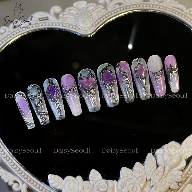 Nail box thiết kế y2k màu tím tráng gương 03 | Shopee Việt Nam