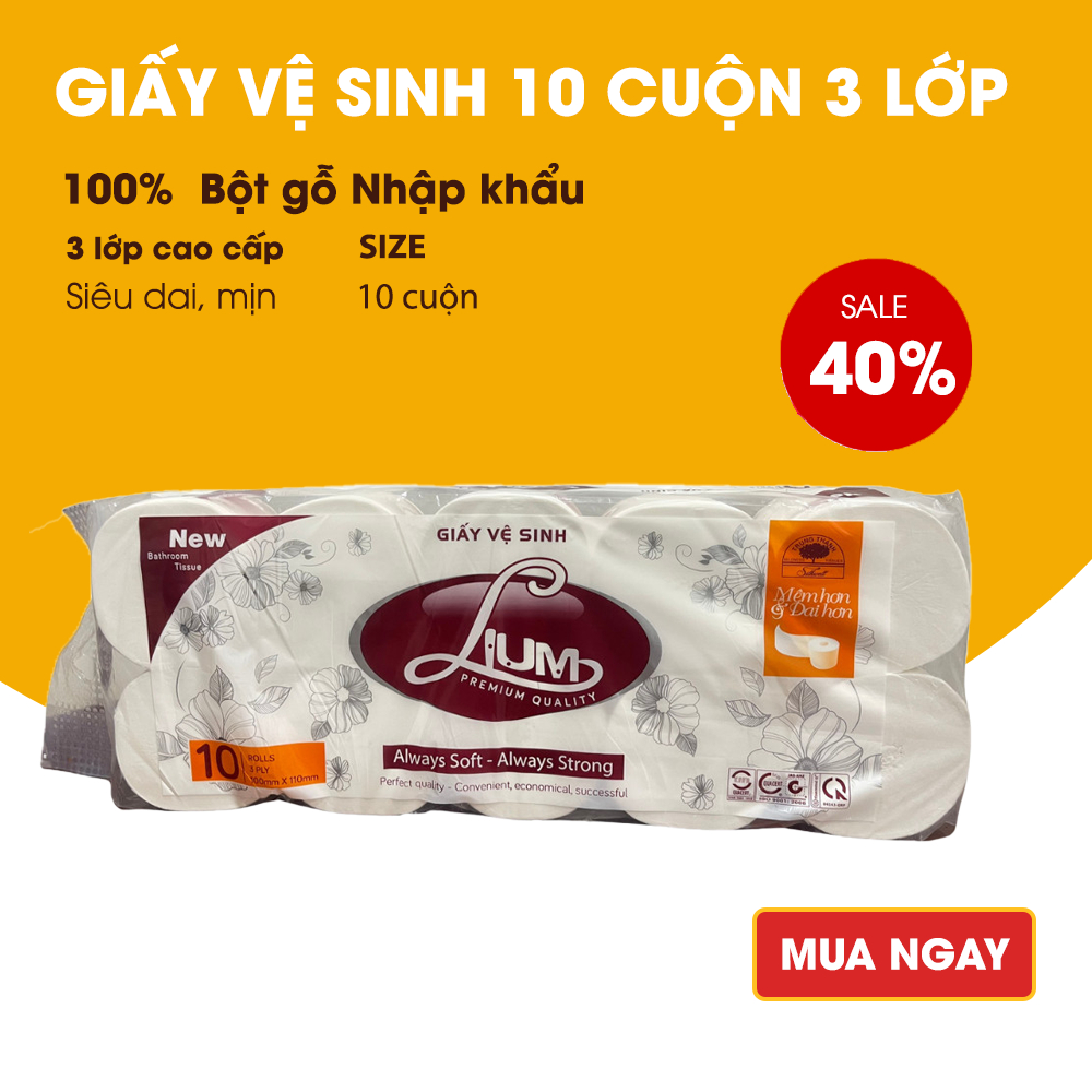 Giấy vệ sinh cao cấp Lium 10 cuộn 3 lớp không lõi mềm mịn không tẩy ...
