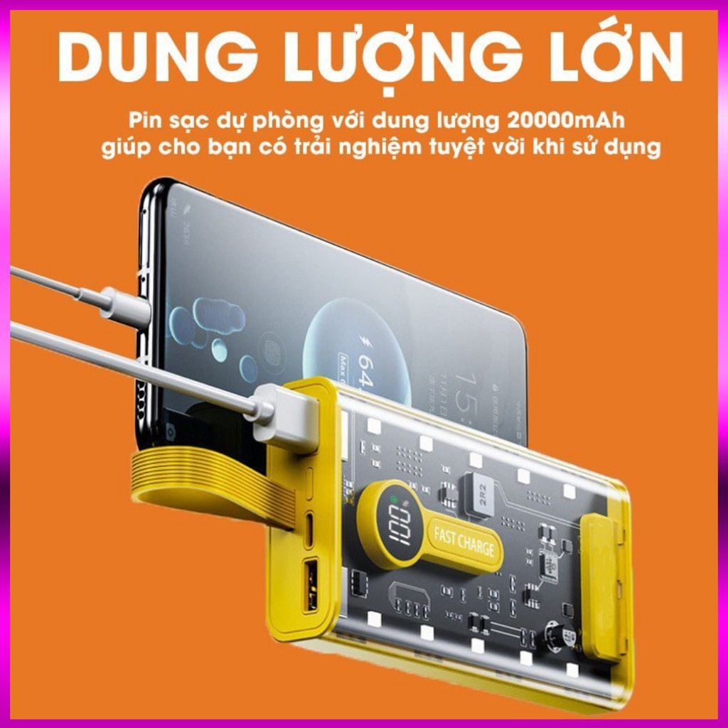 Sạc Dự Phòng Trong Suốt 20000 mAh Với Cổng Sạc Nhanh 66W PD Kèm 4 Đầu Sạc Màn Hình Ô LED ...