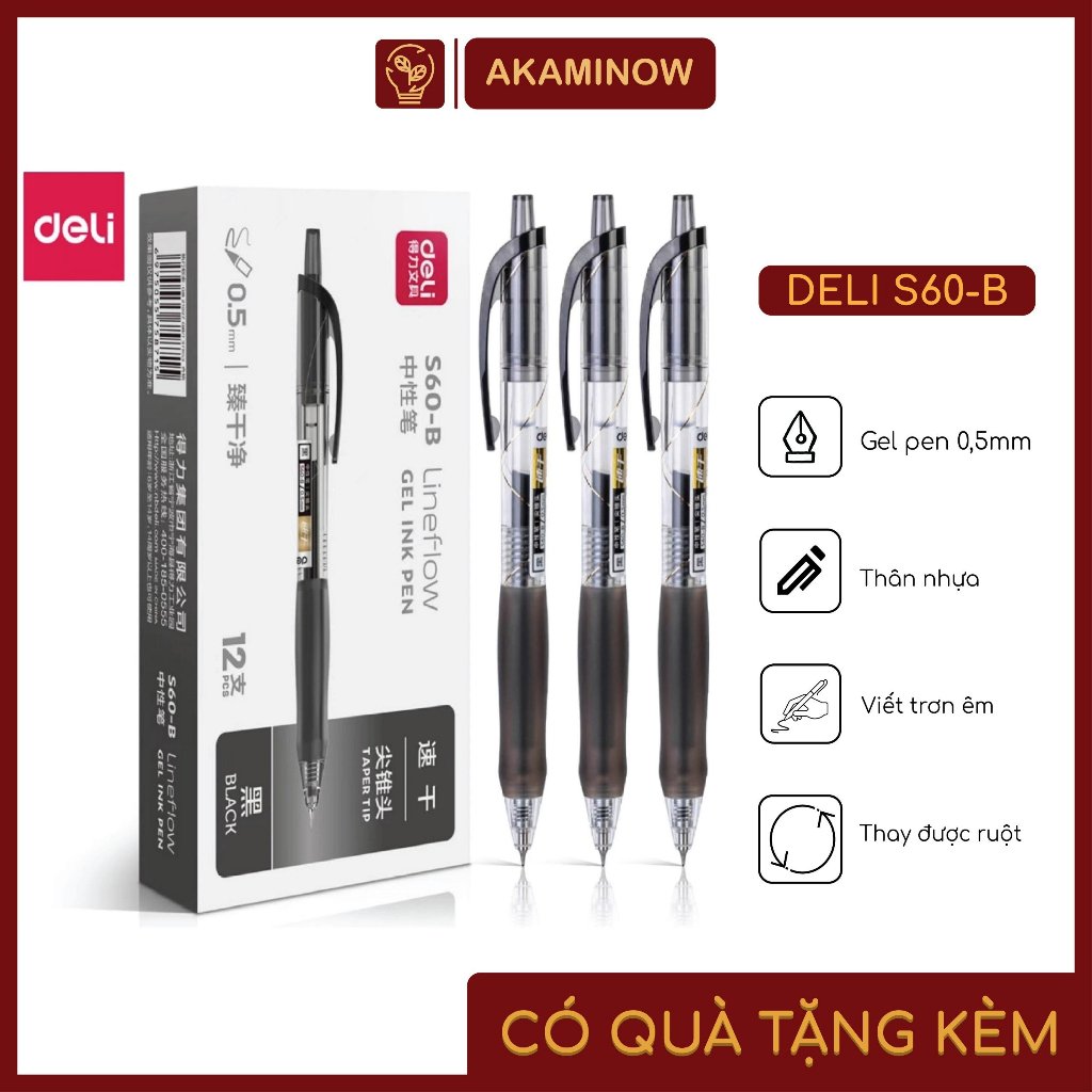 Bút gel Deli S60-B khô nhanh ngòi 0,5mm | Shopee Việt Nam