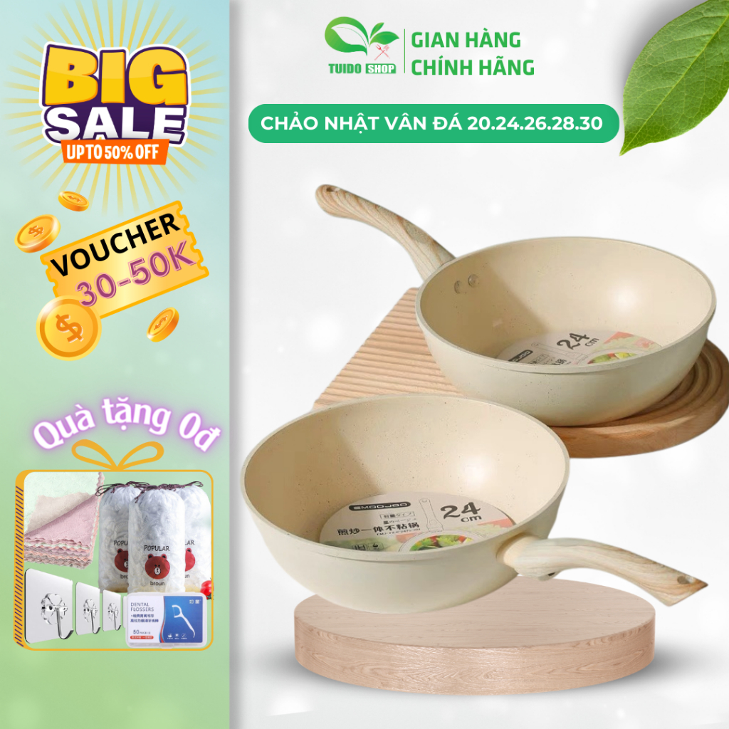 Chảo chống dính vân đá TUIDO SHOP Chảo sâu lòng đun mọi loại bếp đủ size 20,24,26,28,30cm ...