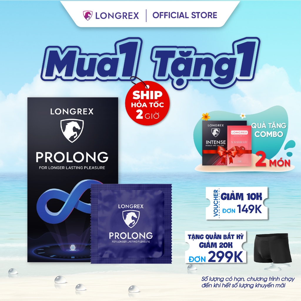 Bao cao su kéo dài thời gian Longrex Prolong siêu mỏng , nhiều gel bôi trơn hộp 10c LR07 ...