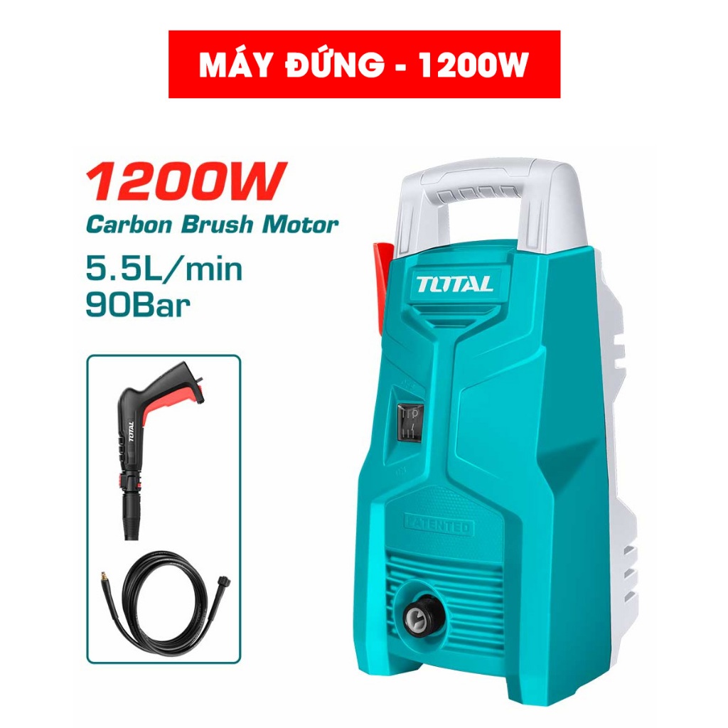 Máy xịt rửa xe TOTAL TGT11236 1500W dây đồng, motor từ không chổi than Máy rửa xe cao áp 100Bar ...