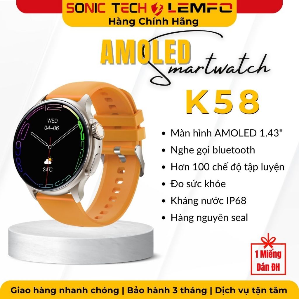 [Chính hãng LEMFO] Đồng hồ,Smart watch K58,nghe gọi bluetooth,nhận thông báo,chế độ tập luyện ...