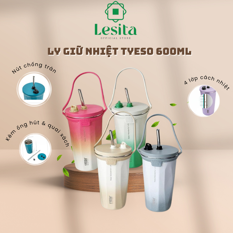 Ly Giữ Nhiệt LESITA Cao Cấp Tyeso 600ml Chất Liệu Inox 304 Giữ Lạnh Tới 12H Nắp Chống Rỉ ...
