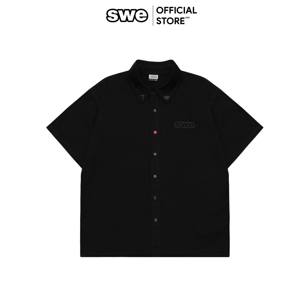 Áo Sơ Mi Unisex Local Brand SWE RED BUTTON SHIRT - Đen | Shopee Việt Nam