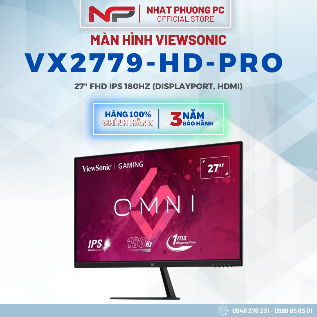 Màn hình Viewsonic VX2779-HD-PRO 27" FHD IPS 180Hz (Displayport, HDMI) - Chính hãng 36 tháng ...
