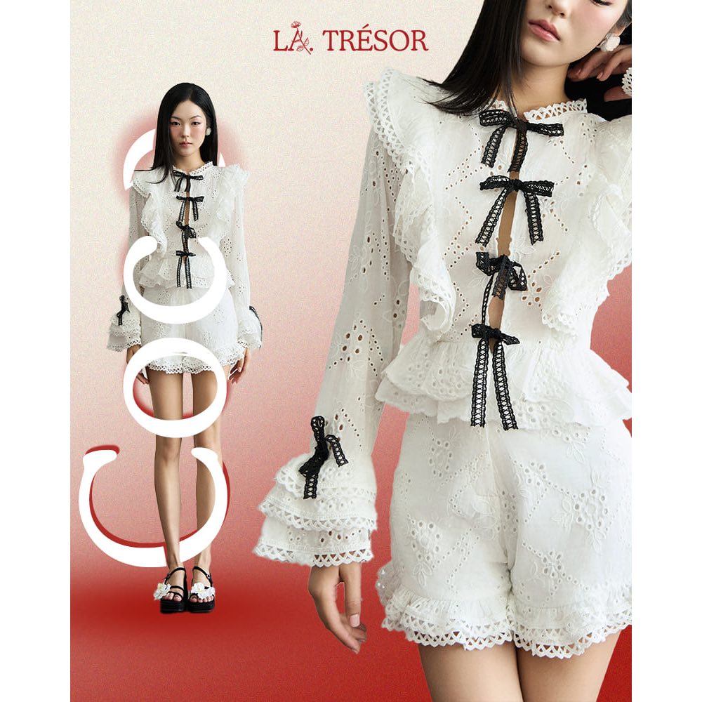 COCO SET | LA.TRÉSOR | SET ÁO KIỂU QUẦN SHORT REN NƠ | Shopee Việt Nam