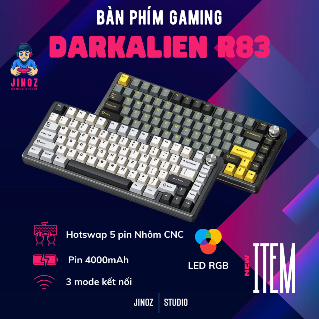 Bàn Phím Cơ Không Dây Dark Alien R83 - Led Mạch Xuôi - Keycap PBT ...