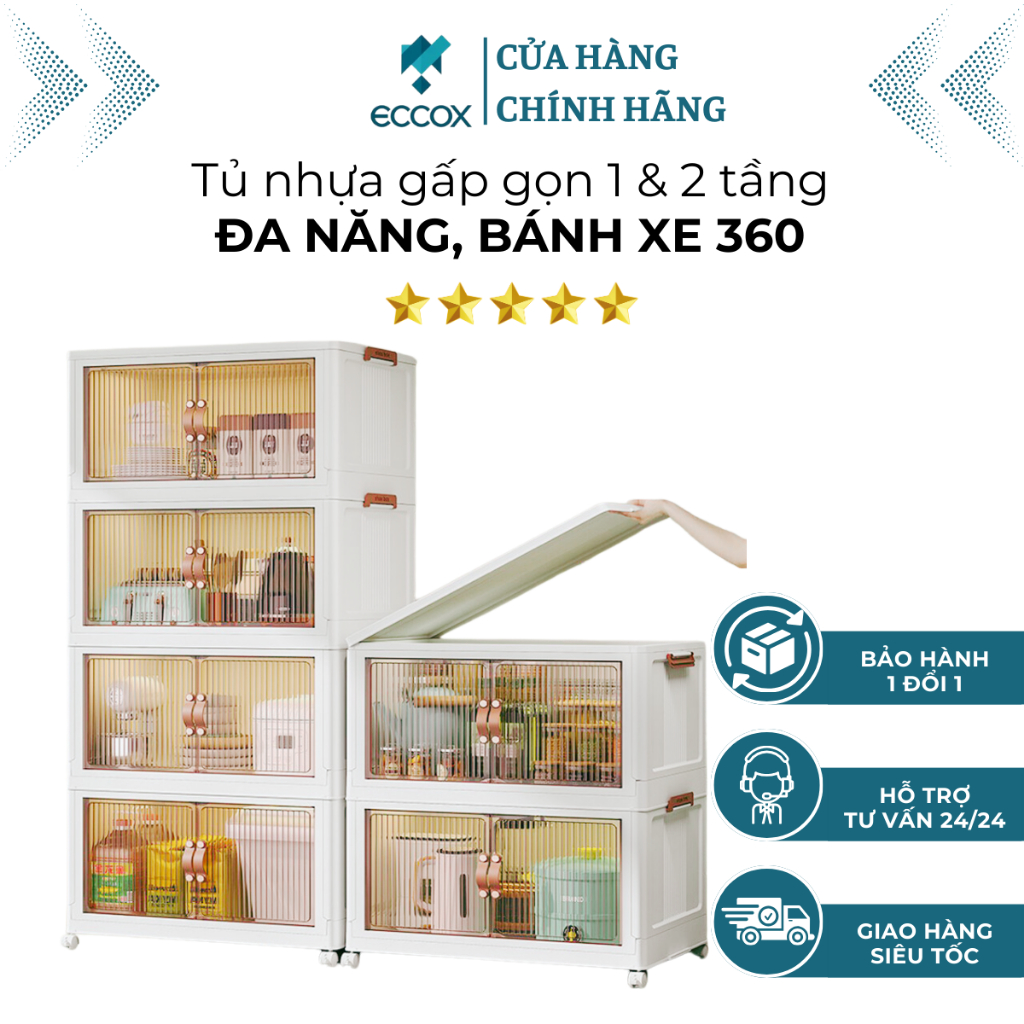 Tủ Nhựa Gấp Gọn 1 và 2 Tầng Eccox Đựng Đồ Đa Năng Tiện Ích Thông Minh Có Bánh Xe Di Chuyển 360 ...