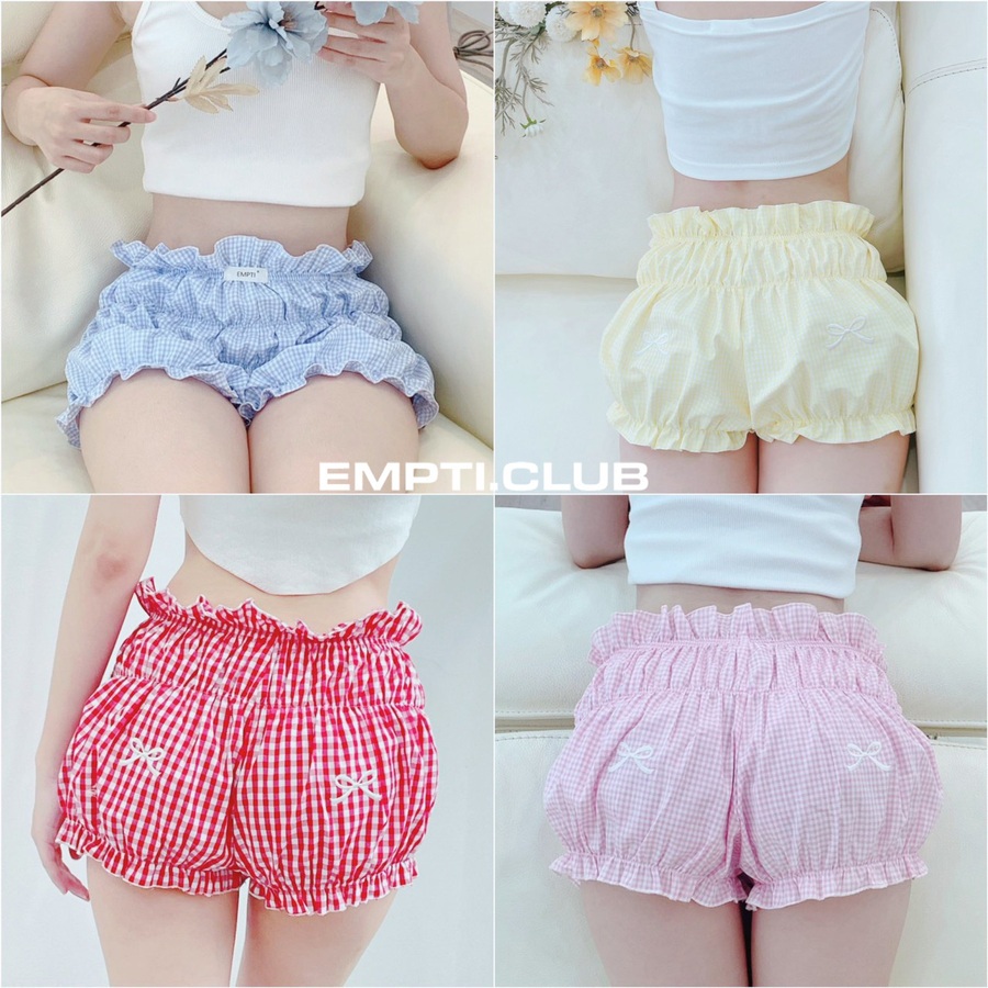 QUẦN SHORT BÍ NHÚN THÊU NƠ TRENDY EMPTI.CLUB QS-01 | Shopee Việt Nam