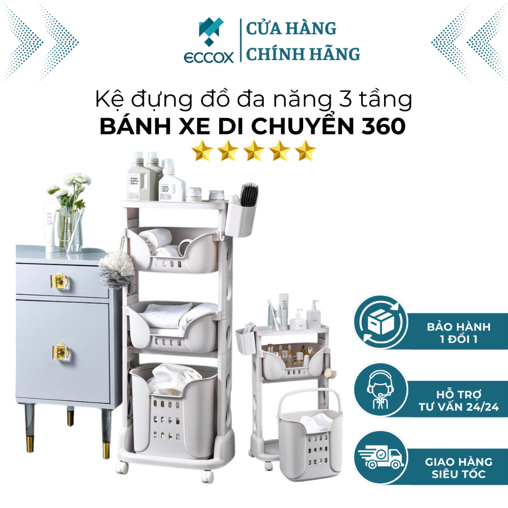 Kệ Đựng Đồ Đa Năng 3 Tầng Thông Minh Có Bánh Xe Di Chuyển 360 Độ Thương Hiệu Eccox | Shopee Việt Nam
