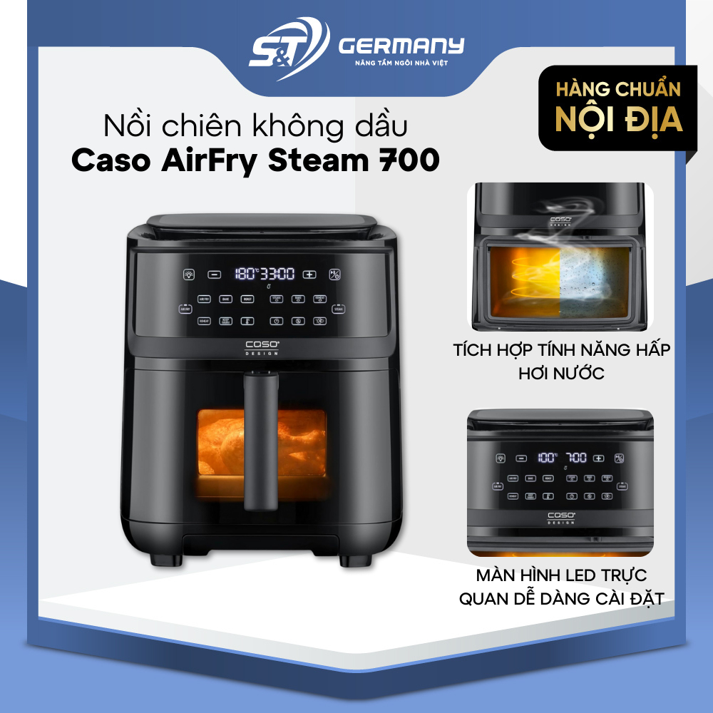 Nồi chiên không dầu kèm hấp hơi nước CASO Airfry & Steam 700 màu đen ...