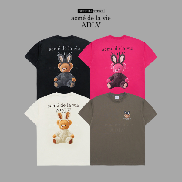 Áo Thun ADLV RABBIT BEAR DOLL LOGO dáng oversized màu đen/hồng/cacao ...