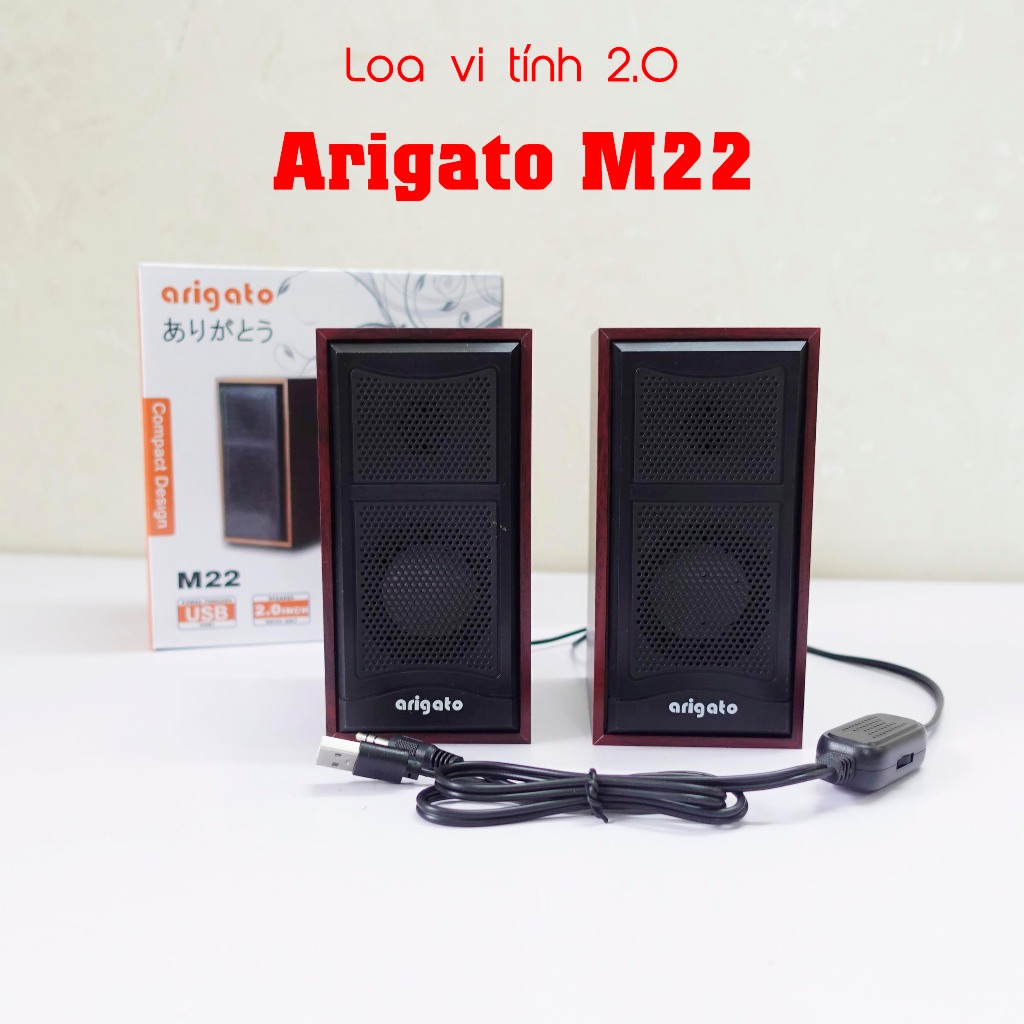 Loa loa vi tính 2.0 mini Arigato M22 ,Vỏ Gỗ, Âm thanh hay, có chỉnh âm ...