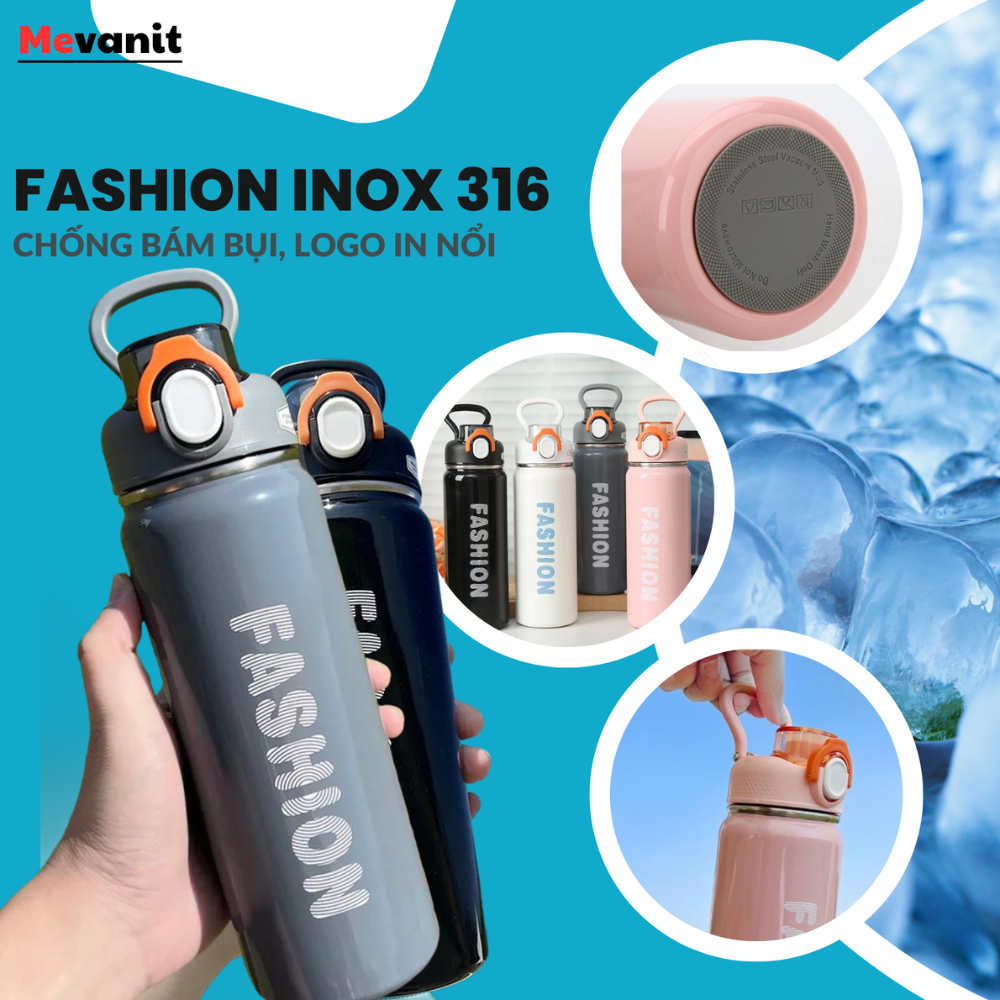 Bình giữ nhiệt FASHION[Inox 316], Sơn chống bụi, logo in nổi, 680ml dây xách, ống hút đi kèm ...
