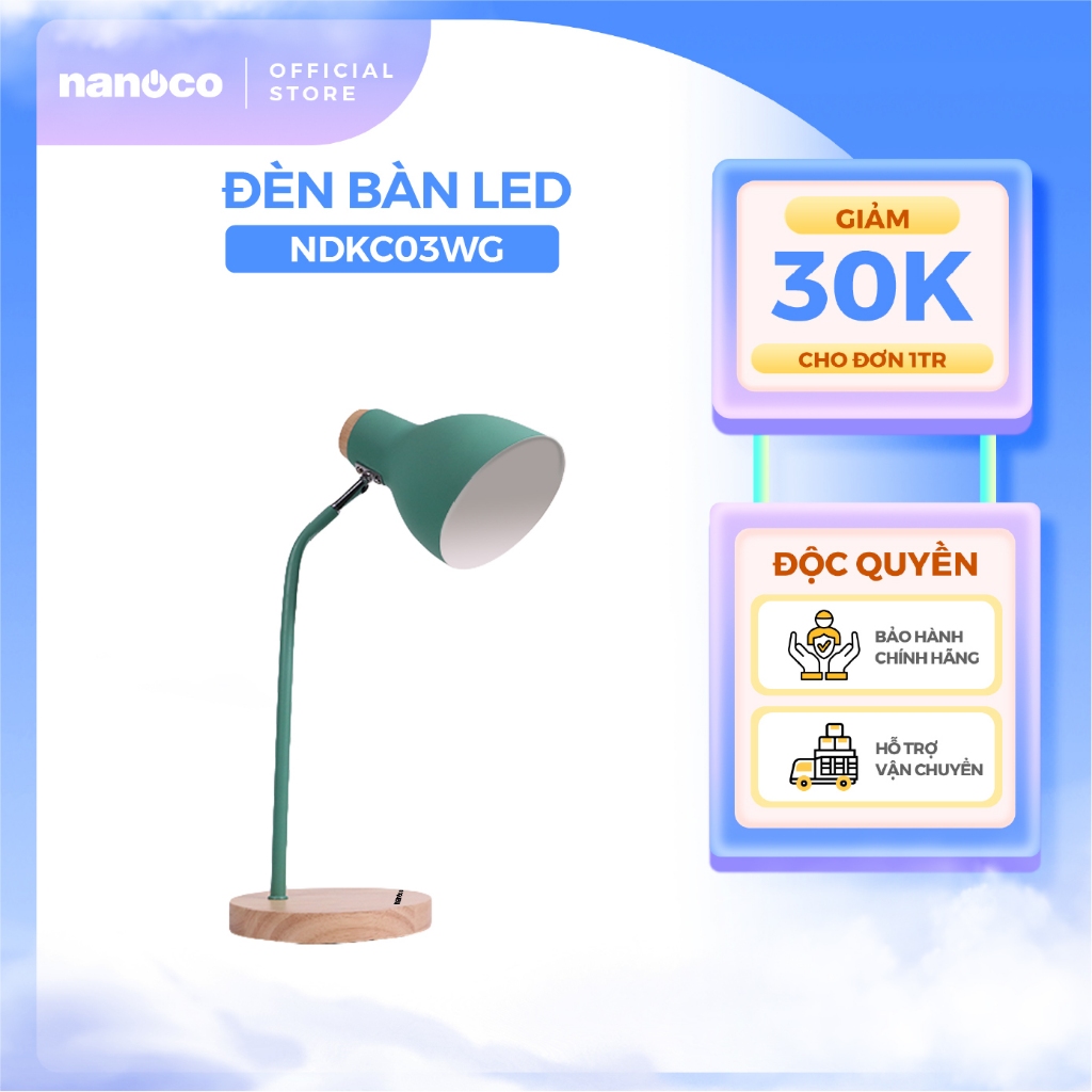 Đèn bàn E27 Nanoco đế gỗ model NDKC03 (không bóng) + tặng kèm 1 bóng ...