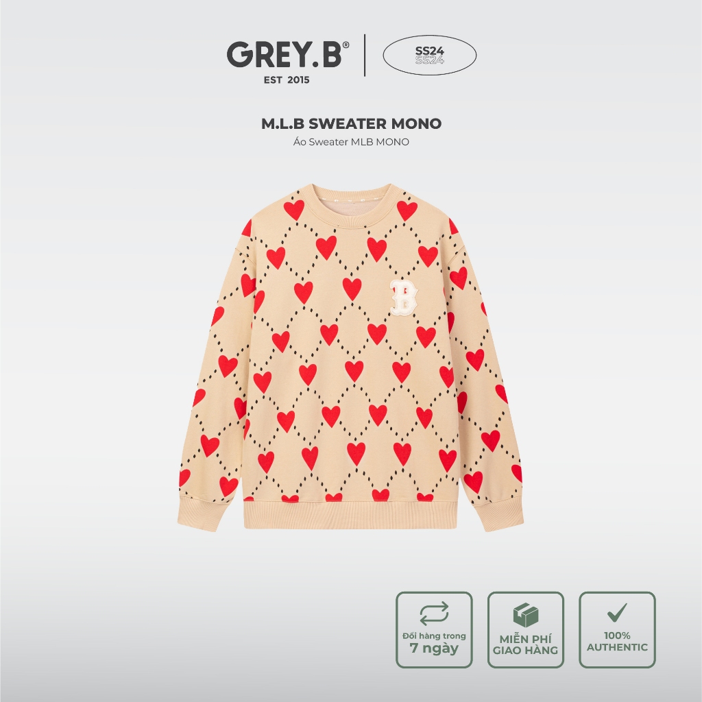 Áo Nỉ M.L.B Sweater Mono Heart GREYB Họa Tiết Trái Tim Phong Cách Hàn ...