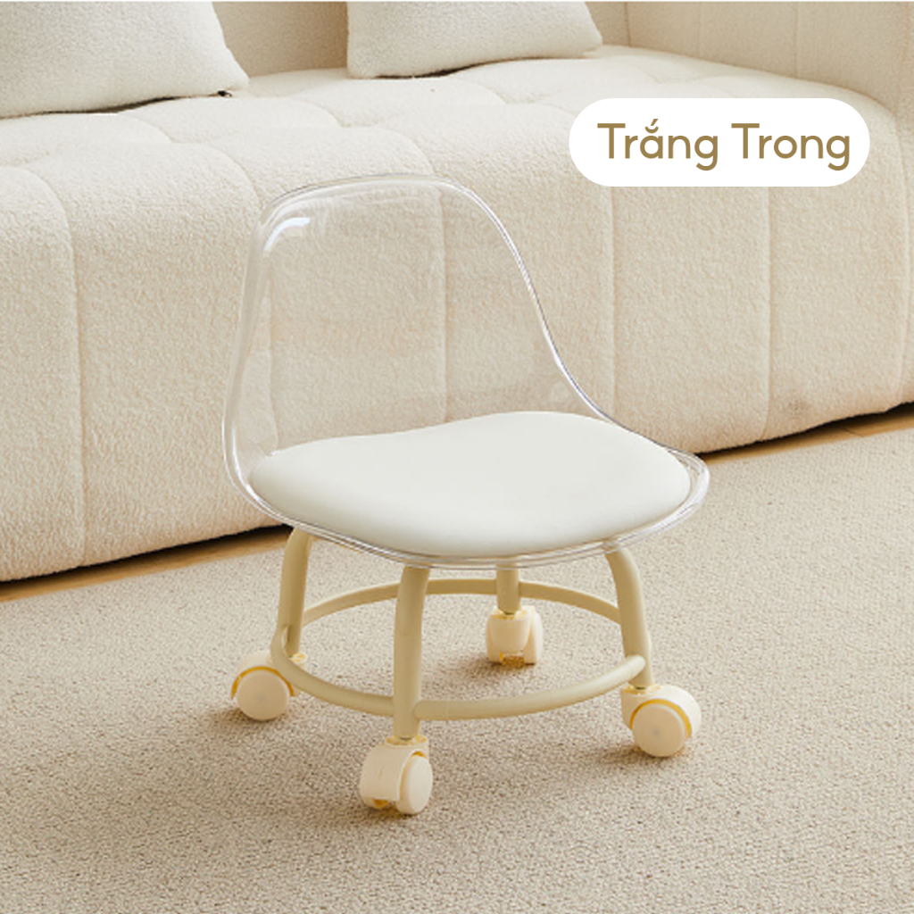 Ghế tròn xoay bệt Acrylic có bánh xe đa năng xoay 360 độ, đệm ghế da PU êm ái bền bỉ sang trọng ...