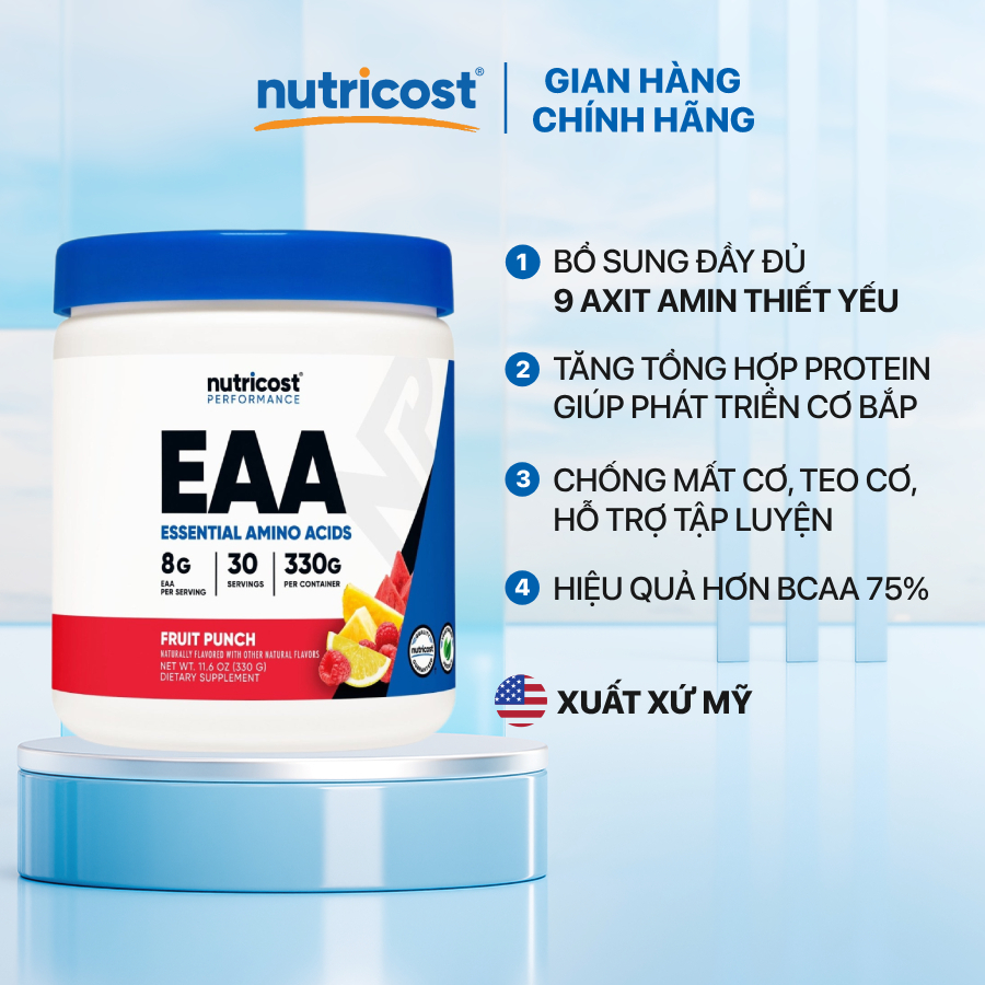 Bột phục hồi và tăng cơ Nutricost EAA 30 servings, bổ sung 9 axit amin ...