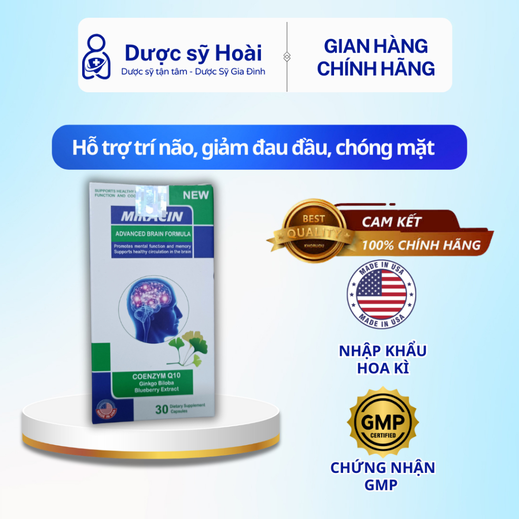 Viên uống MIRACIN tăng tuần hoàn máu não, hỗ trợ chống oxy hoá - Hộp 30 ...