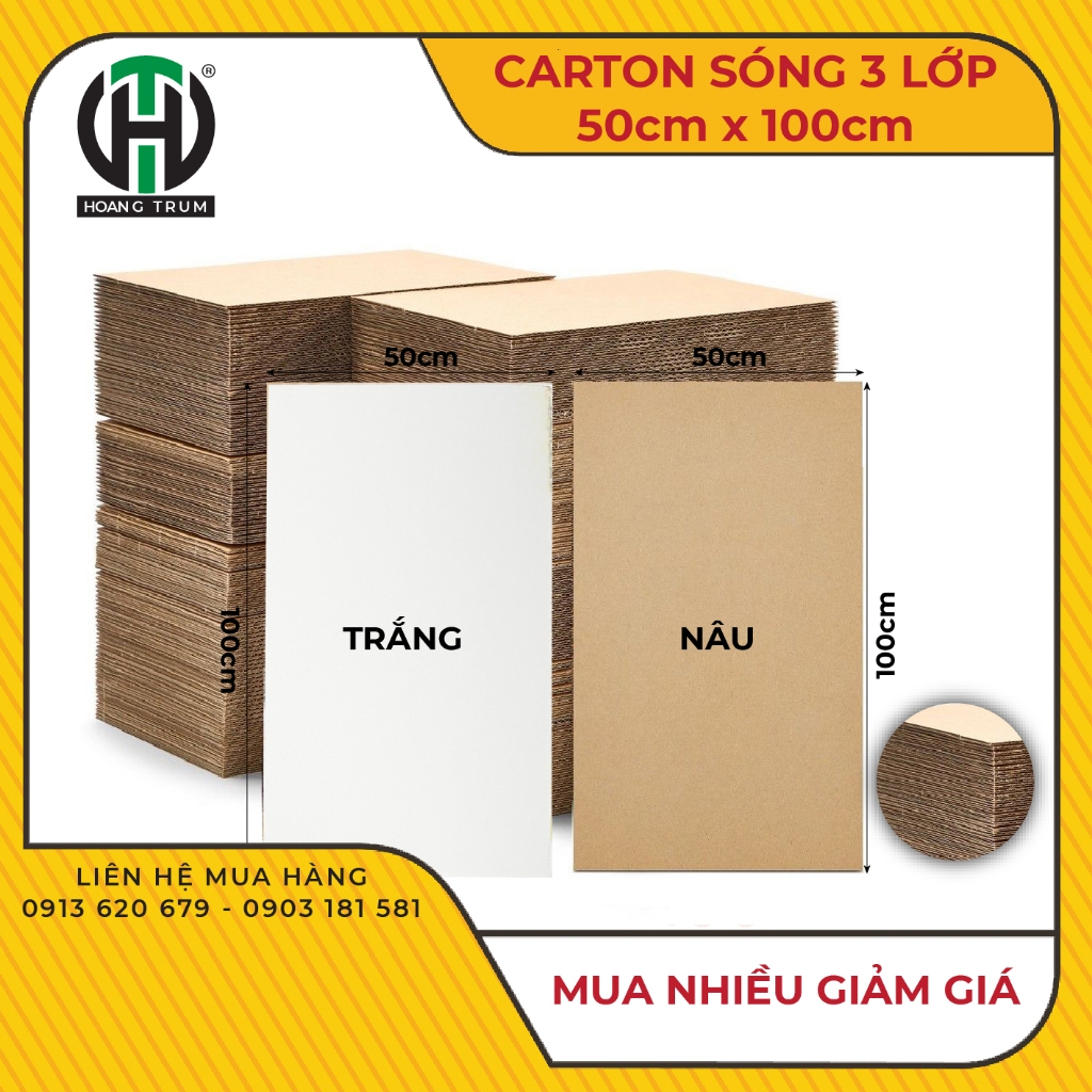 Giấy Carton sóng 3 lớp (3mm), khổ 50x100cm làm mô hình, Giáo cụ cầm con ...